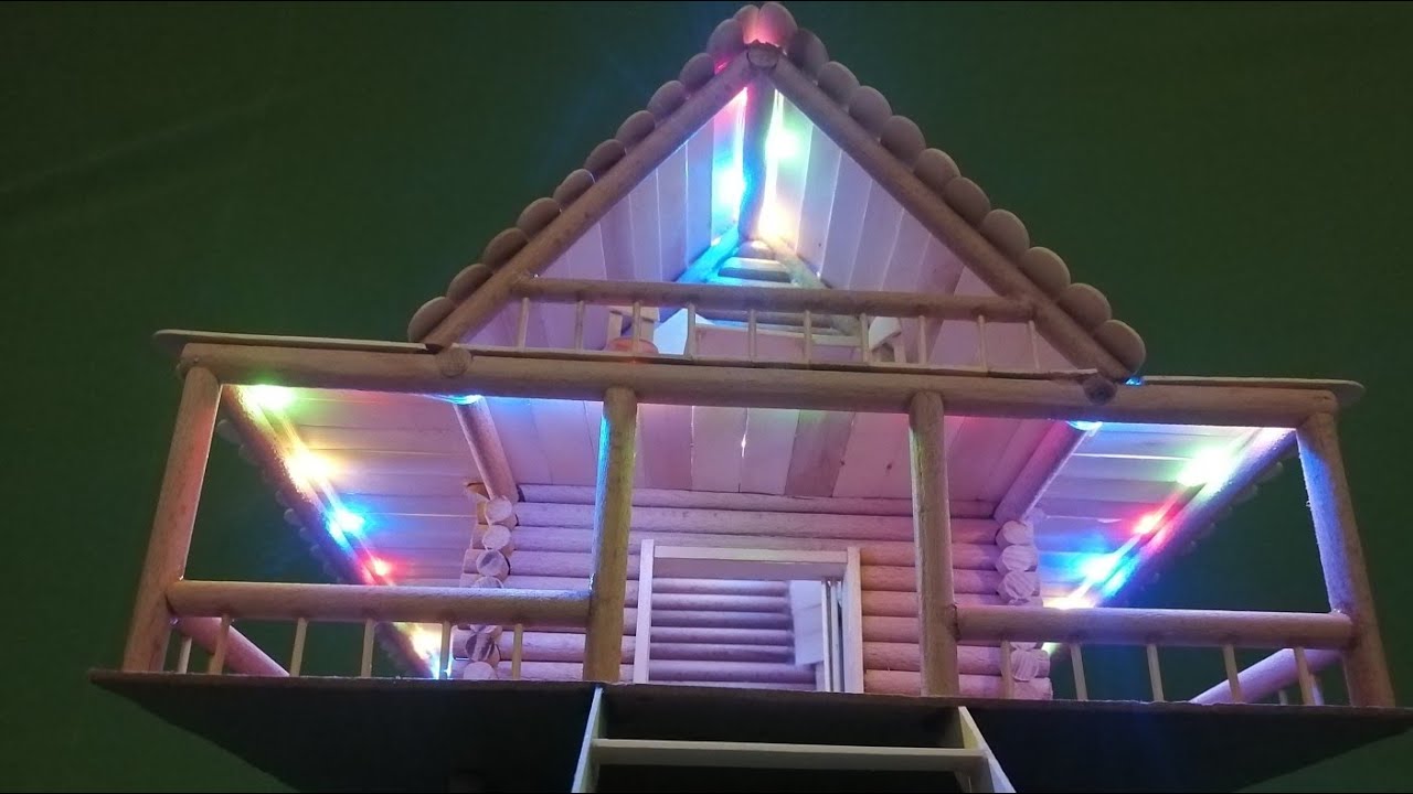 Chalet Build From Wooden Sticks - DIY Mini Log Cabin - YouTube