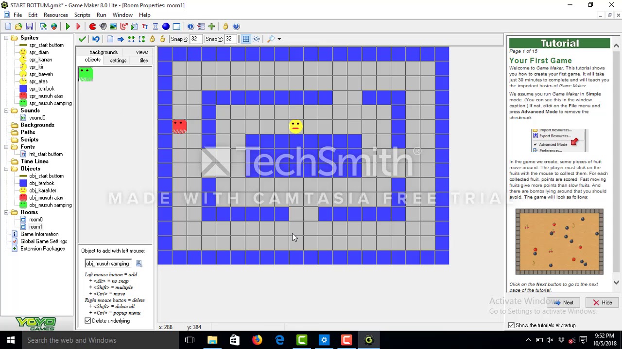 Tutorial cara membuat game pacman di aplikasi game maker part 4# - YouTube