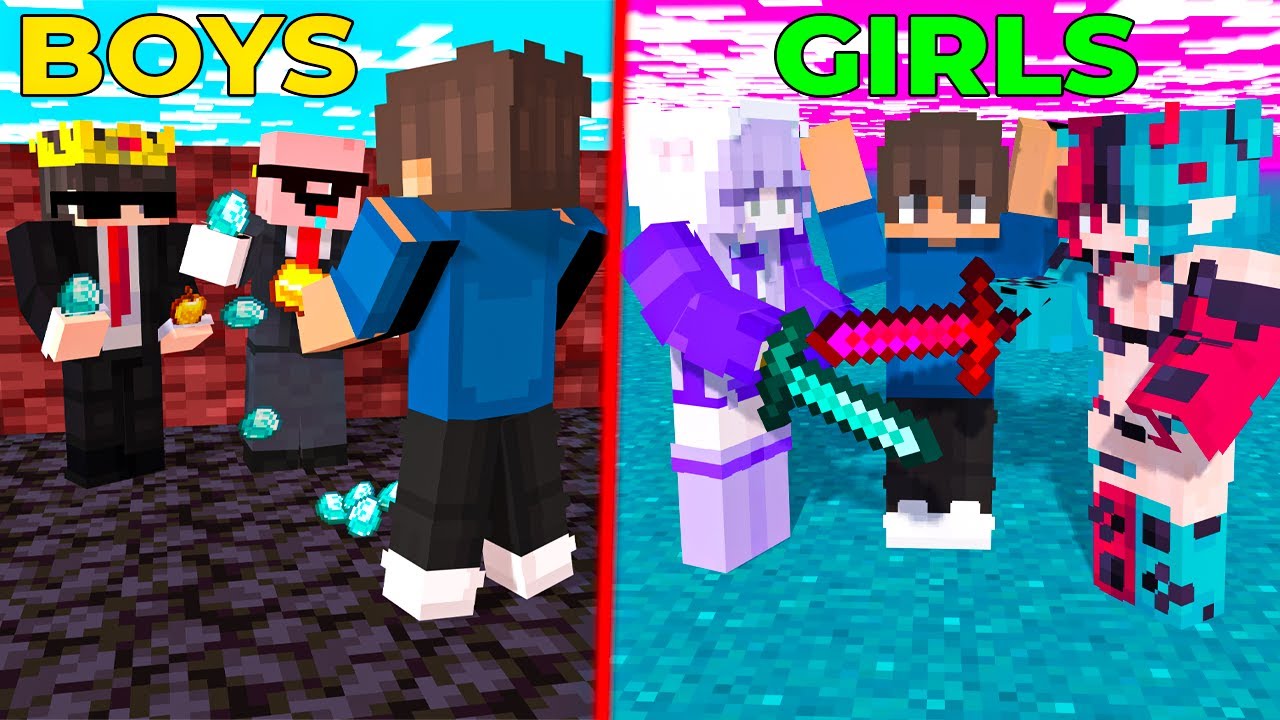 BOYS Vs GIRLS Only Server in Minecraft... - YouTube