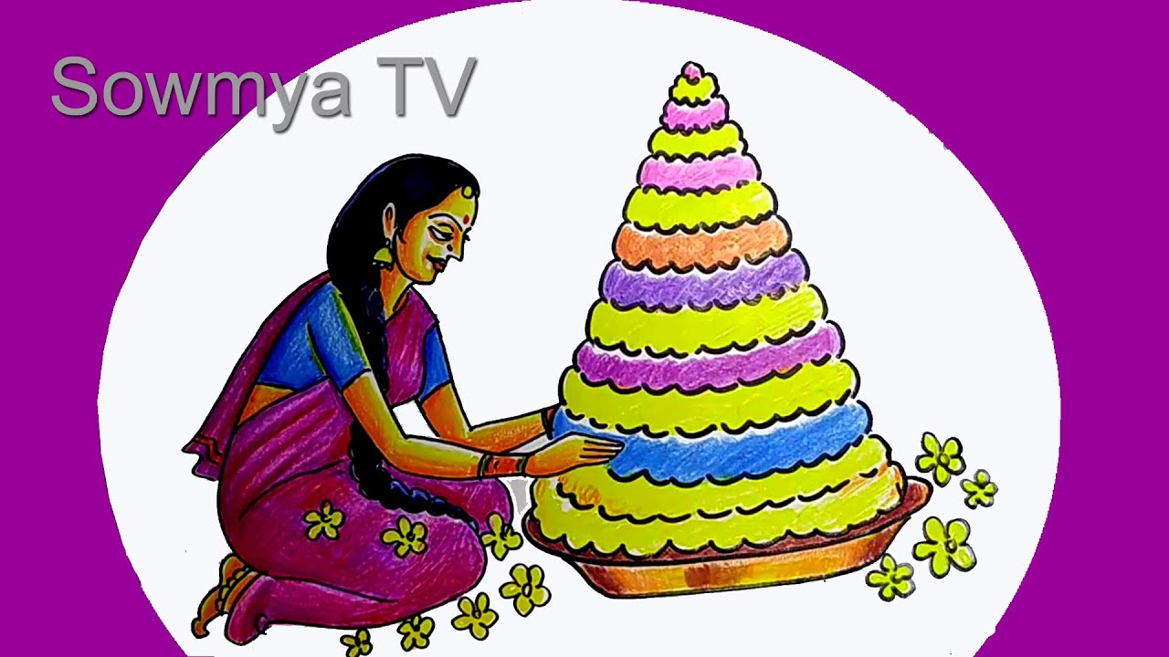 bathukamma Drawing / How to Draw Telangana Women Making Bathukamma Step ...
