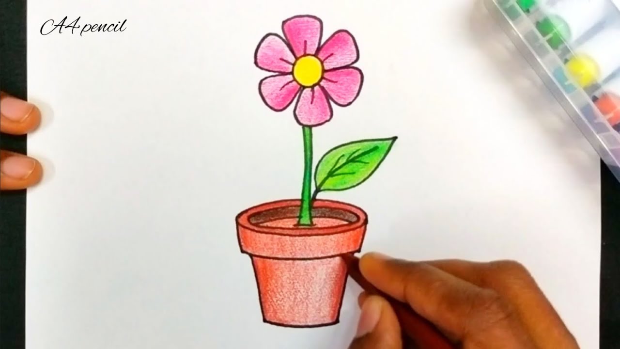 Flower pot drawing | simple flower pot drawing | Easy flower pot ...
