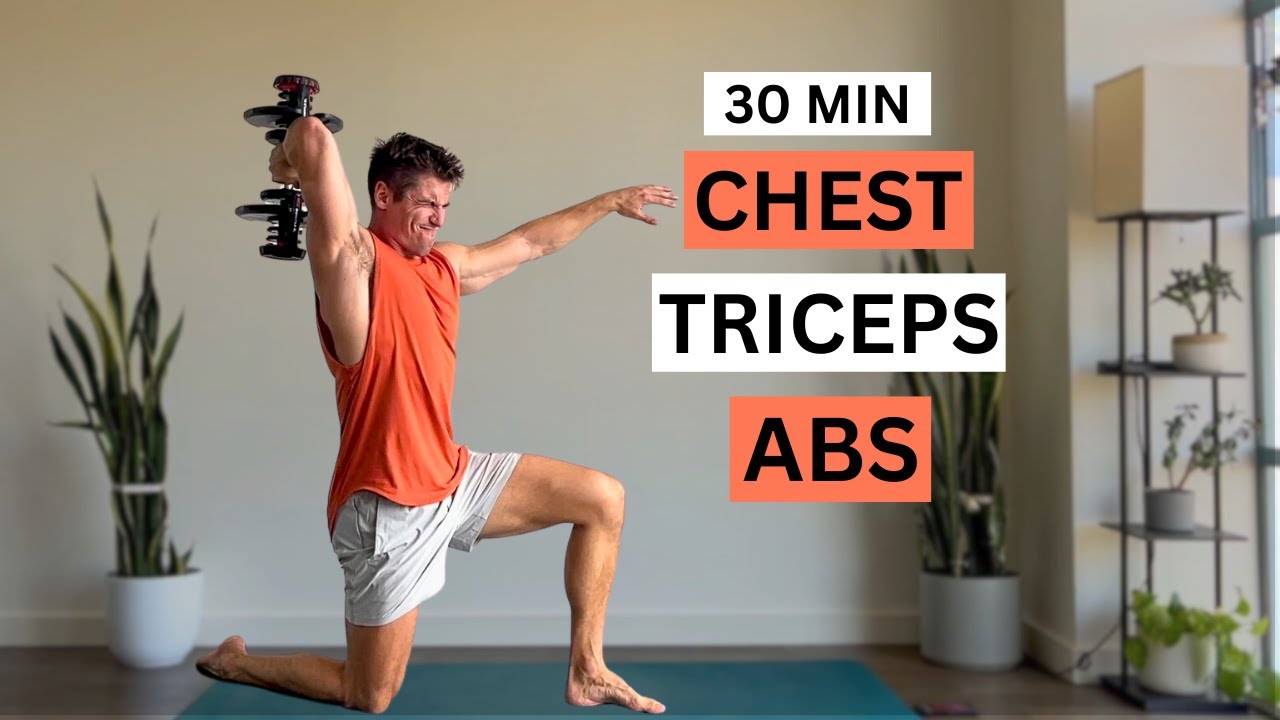 Chest and Triceps + Abs | 30 min Upper Body Workout with Dumbbell to ...