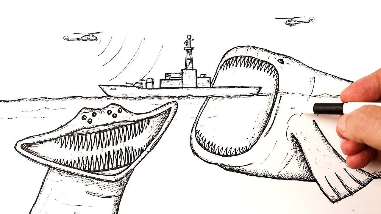 How to draw a Bloop and El Gran Maja attacking military ship - YouTube