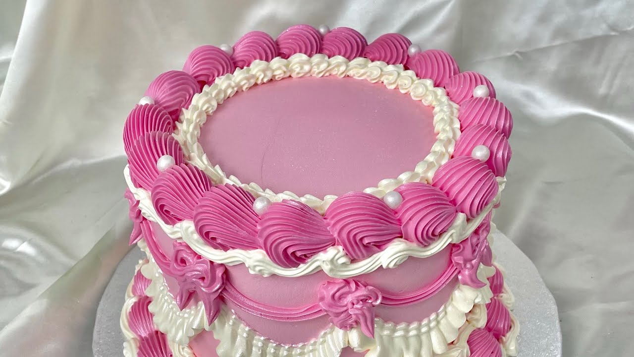 Designing a Whimsical Pink Round Cake with Elegant Ribbon Designs 🎀 ...