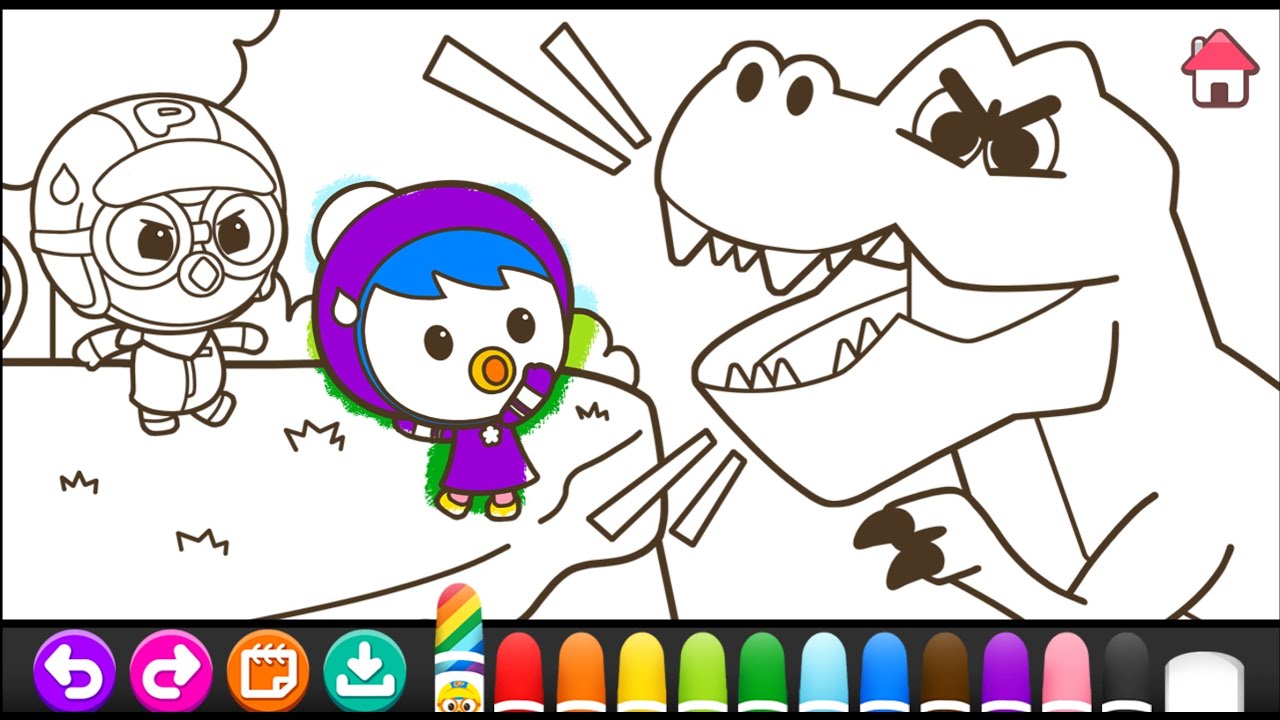 03 Pororo Dinosaurus Coloring, Coloring Painting And Coloring For Kids ...