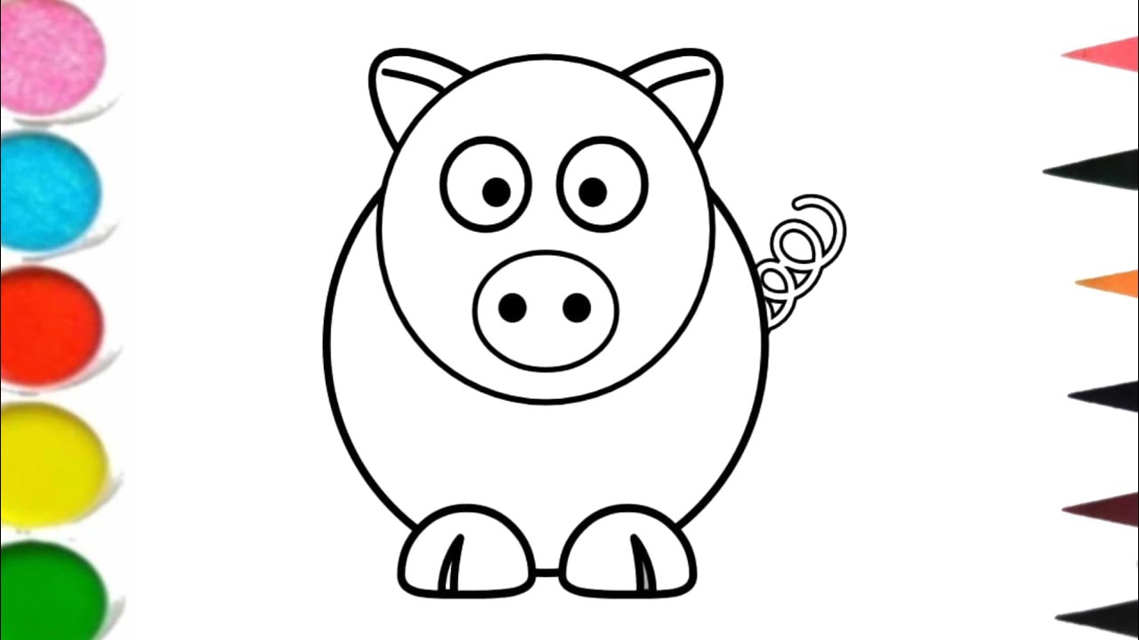 Pig drawing, painting and colouring for kids and toddlers - YouTube