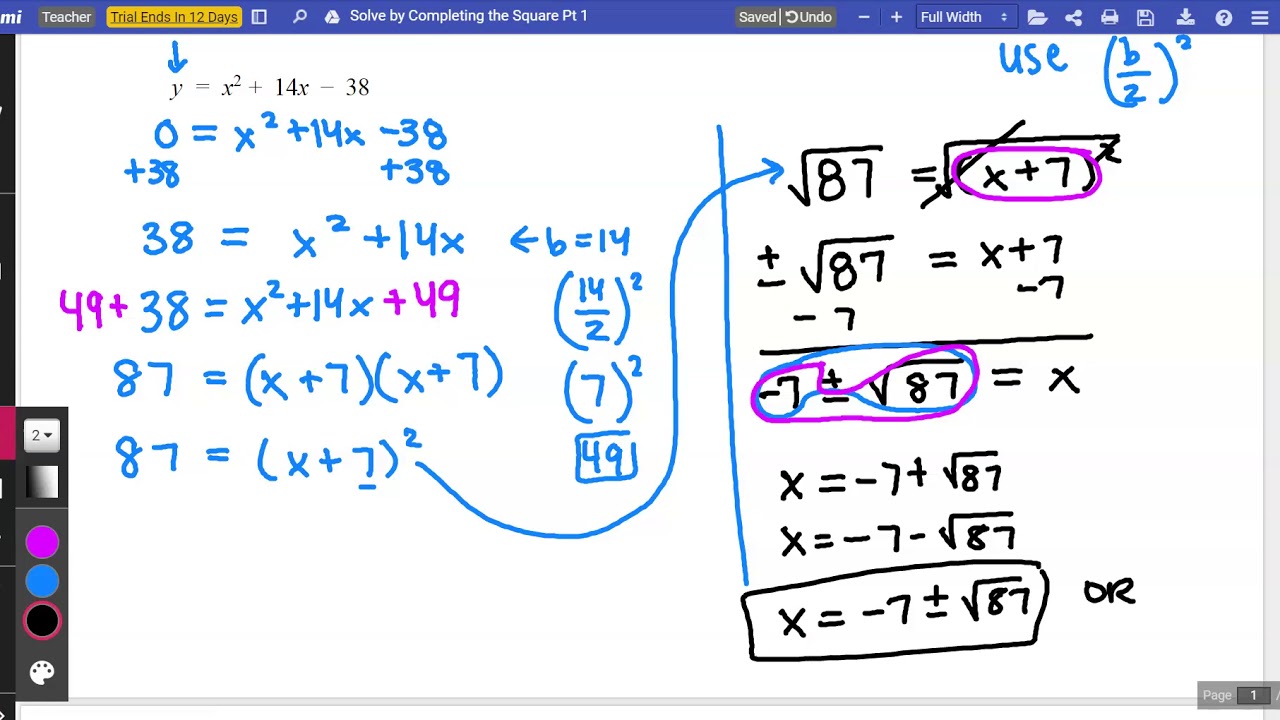 Solve by Completing the Square Pt 1 - YouTube