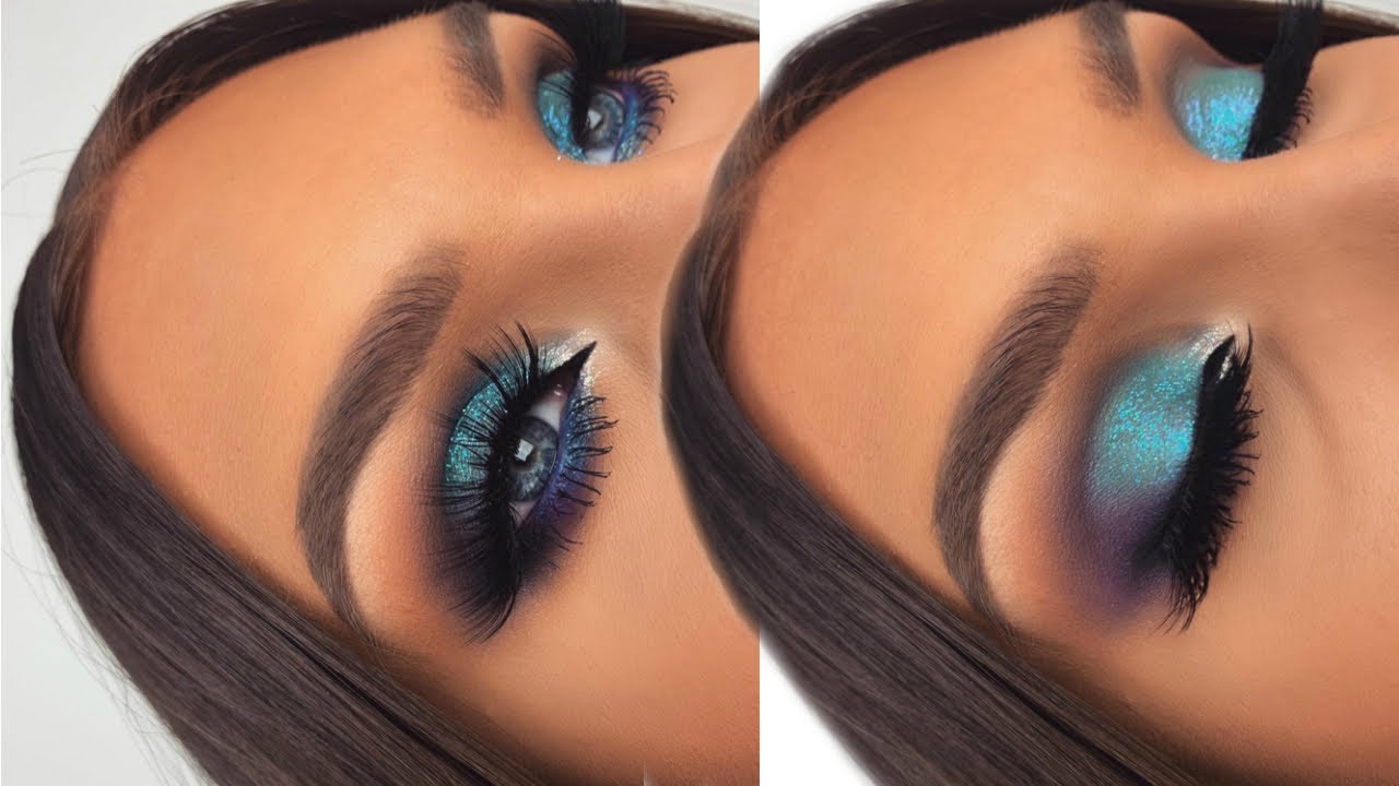 Glittery Blue Smokey Eyes Using ABH x Amrezy Eyeshadow Palette - YouTube