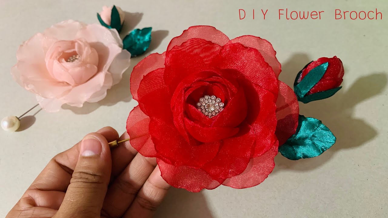 DIY/how to make easy satin ribbon flower/rose brooch - YouTube