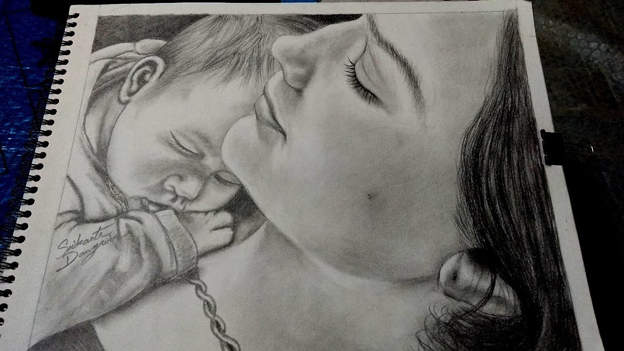 [Amazing Drawing] A little Baby sleeping with her Mom. - YouTube