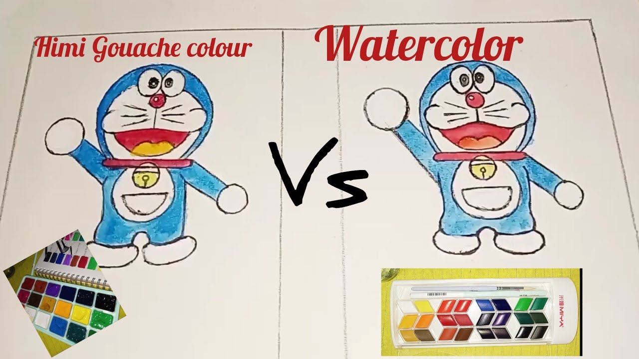 How to colour doraemon cartoonWatercolor Vs Himi Gouache colour ...
