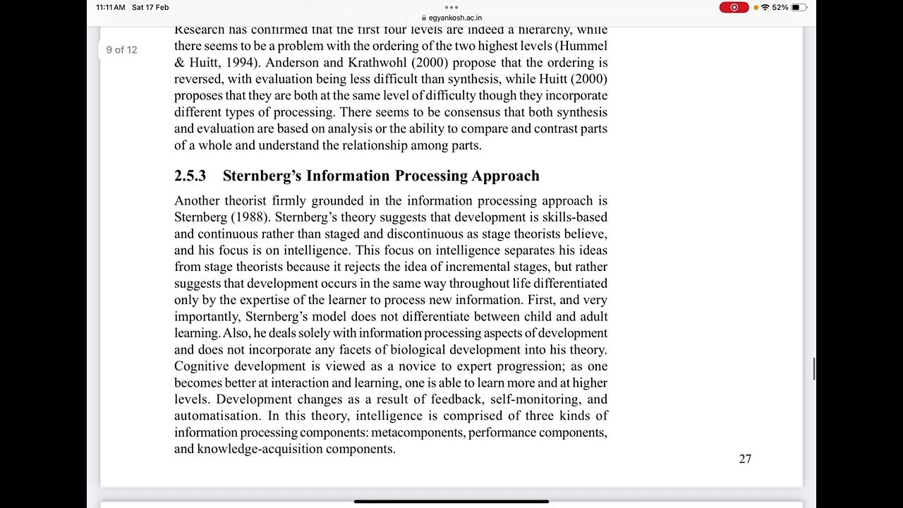IGNOU , MPC-001- BLOCK 1, UNIT 2, PART 2- Information Processing in Learning and Memory - YouTube
