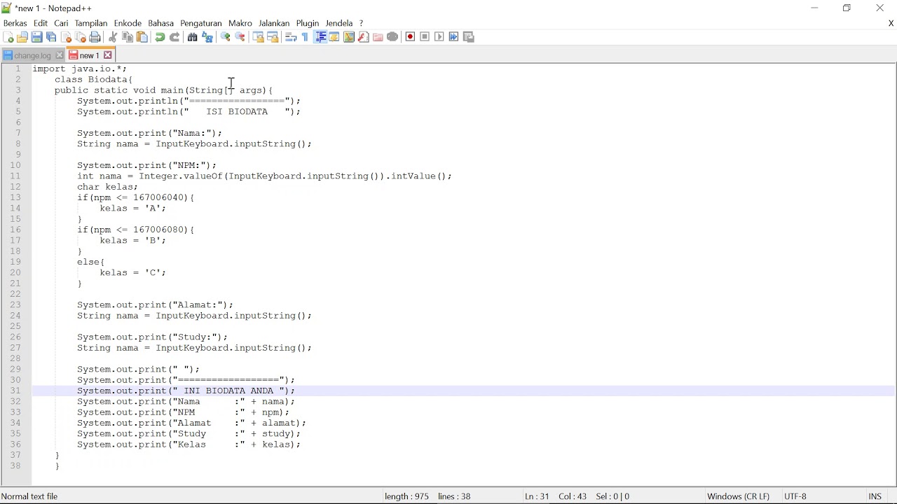 Membuat Program Input Output Keyboard Pada Aplikasi Java Youtube