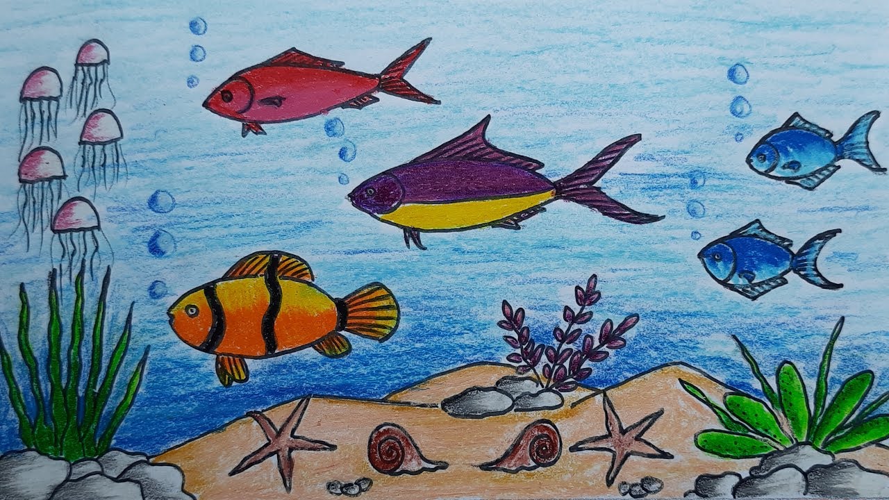 How to draw underwater scenery step by step (very easy) - YouTube