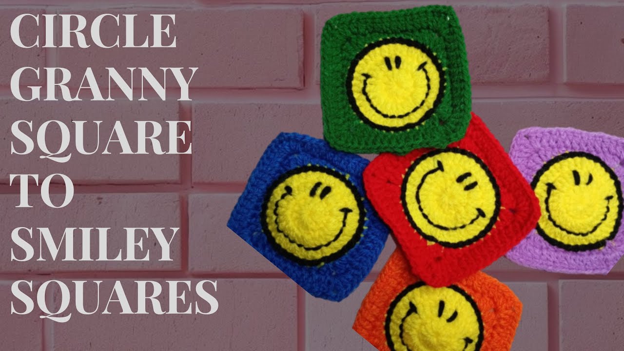CROCHET SMILEY FACE GRANNY SQUARE TUTORIAL - YouTube