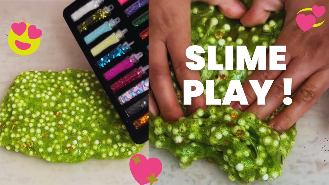 Slime Play Green Glitter Foam Bead Slime - YouTube