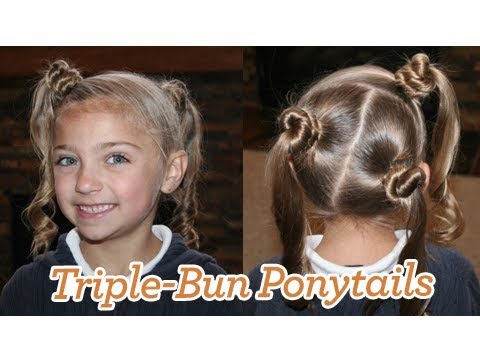 Triple-Bun Ponytails | Cute Girls Hairstyles - YouTube