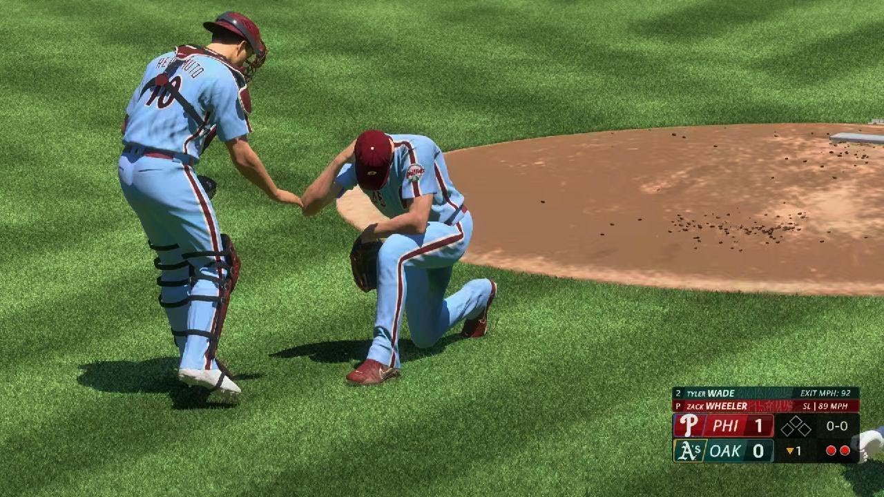 MLB The Show 23 amazing catch off the pitchers head - YouTube