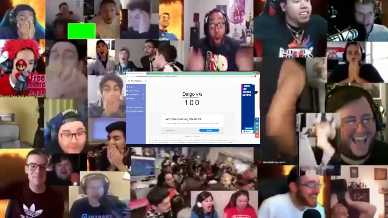 Youtubers reaccionando a los 100 subs de Daigo en vivo - YouTube