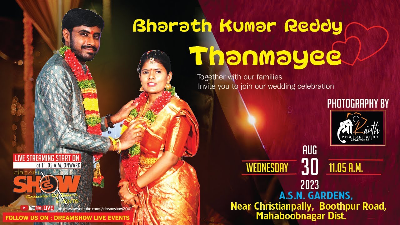 BHARATH KUMAR REDDY WEDS THANMAYEE || MARRIAGE CEREMONY || AUG 30TH 2023 || - YouTube