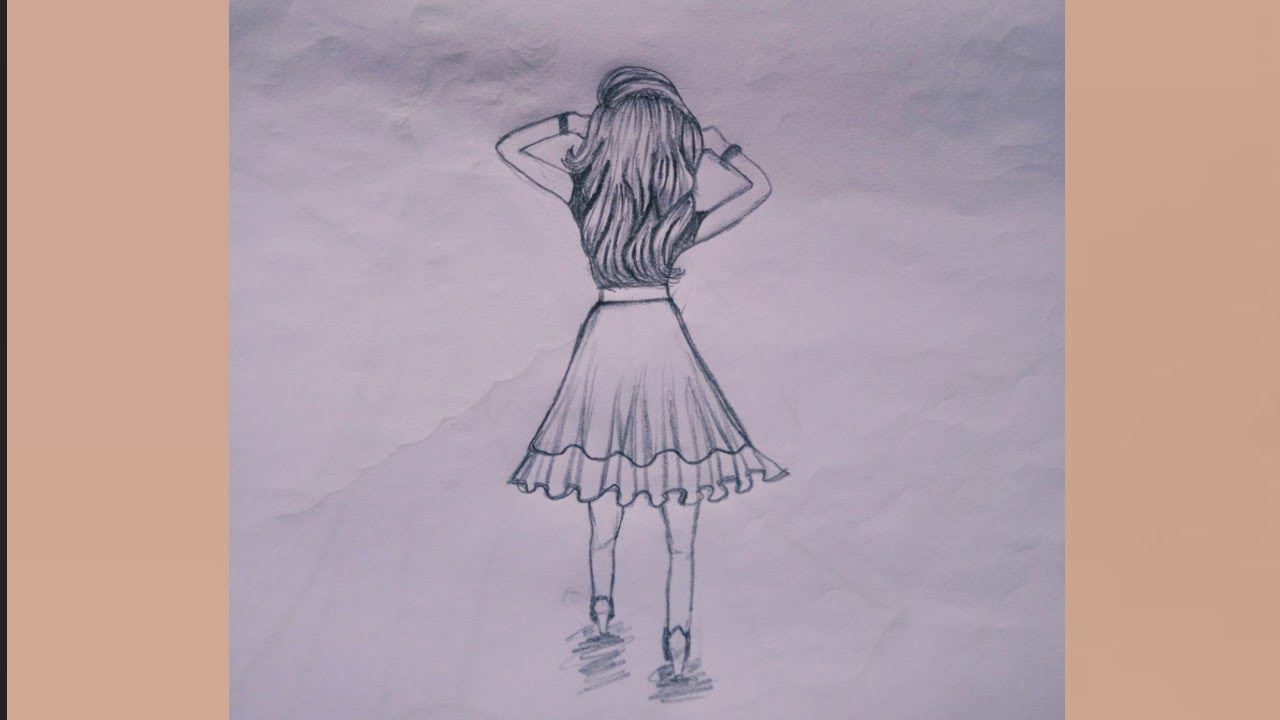 How to Draw A Girl (Back Side).Girl Drawing Easy.Fashion Girl Drawing ...
