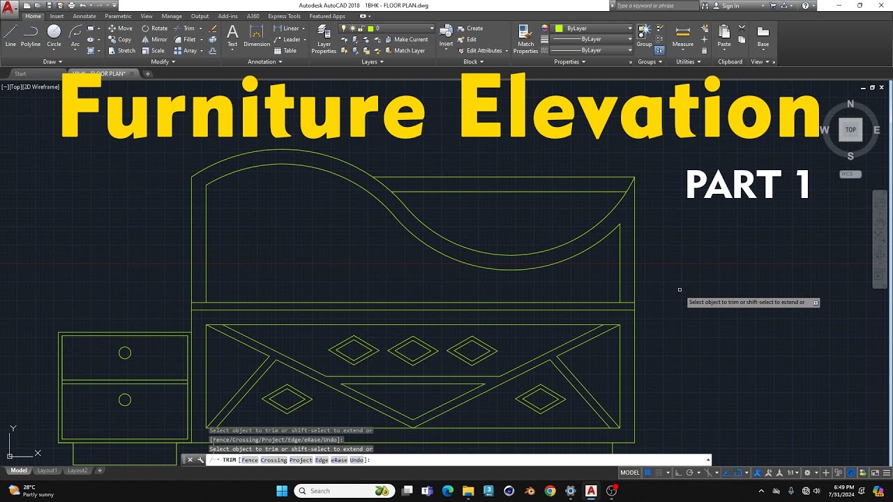Complete Furniture Elevation [PART 1] in AutoCAD Tutorial in Hindi | AutoCAD Tutorial in Hindi👍 ...