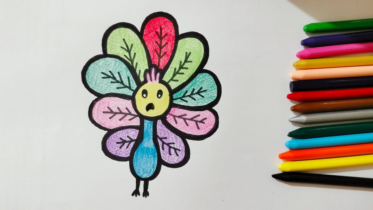 #how to draw a cute peacock?🦚mor nu chitra 🦚 easy drawing, painting and ...