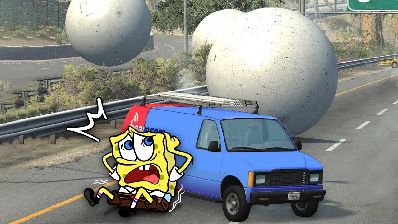 Spongebob Reaction: Giant Stone Ball vs Cars | BeamNG Drive Car Crashes ...