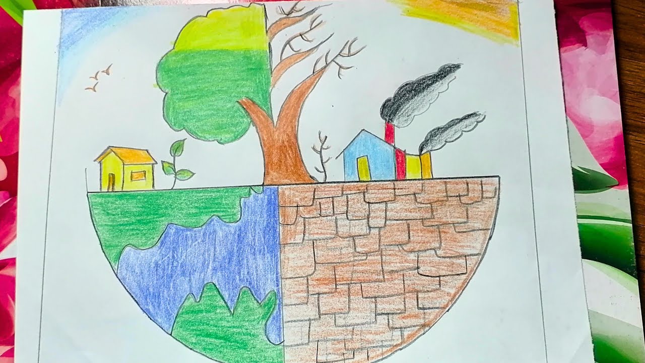 How to Draw World Environment Day Special Scenery | Save Tree Save ...