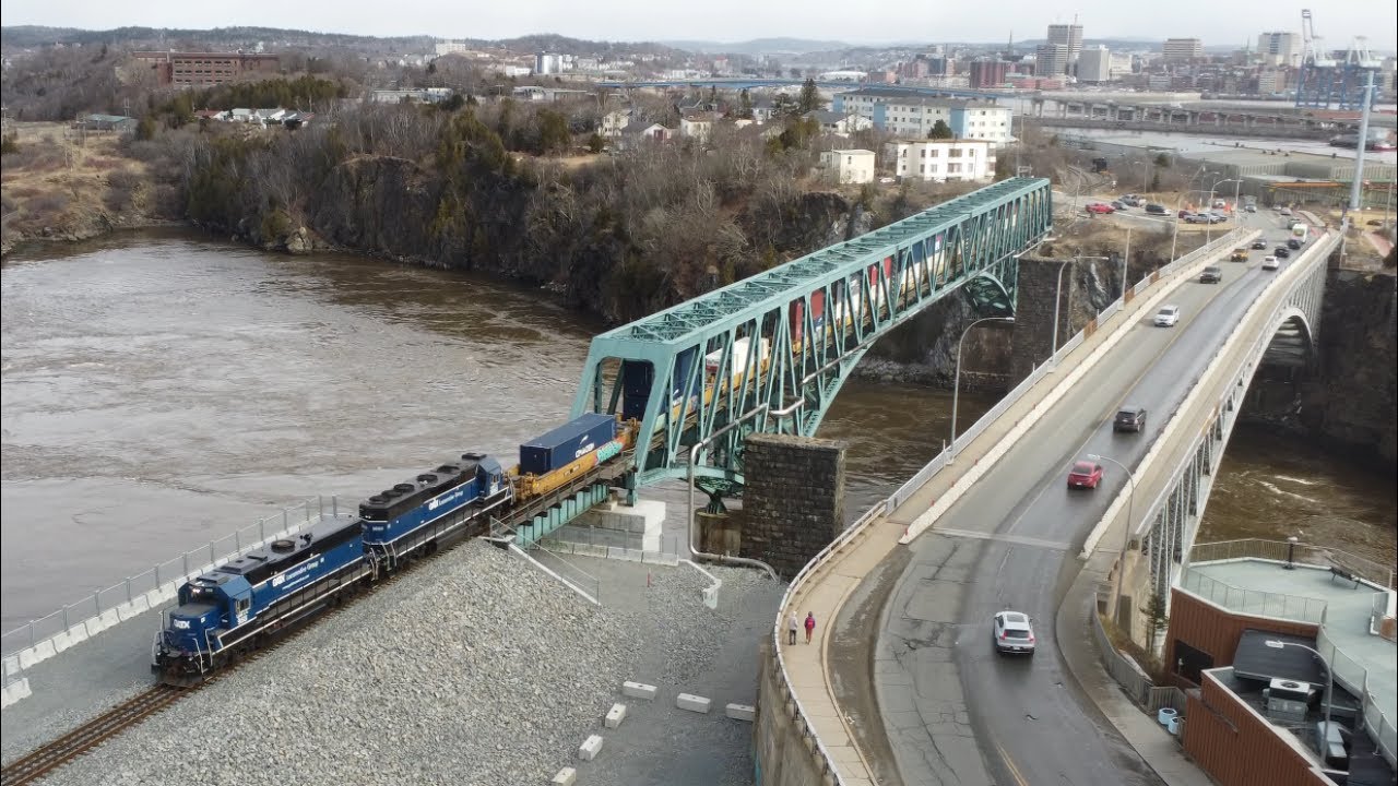 Awesome Aerial 4K View! NBSR Transfer Train Crossing Reversing Falls ...
