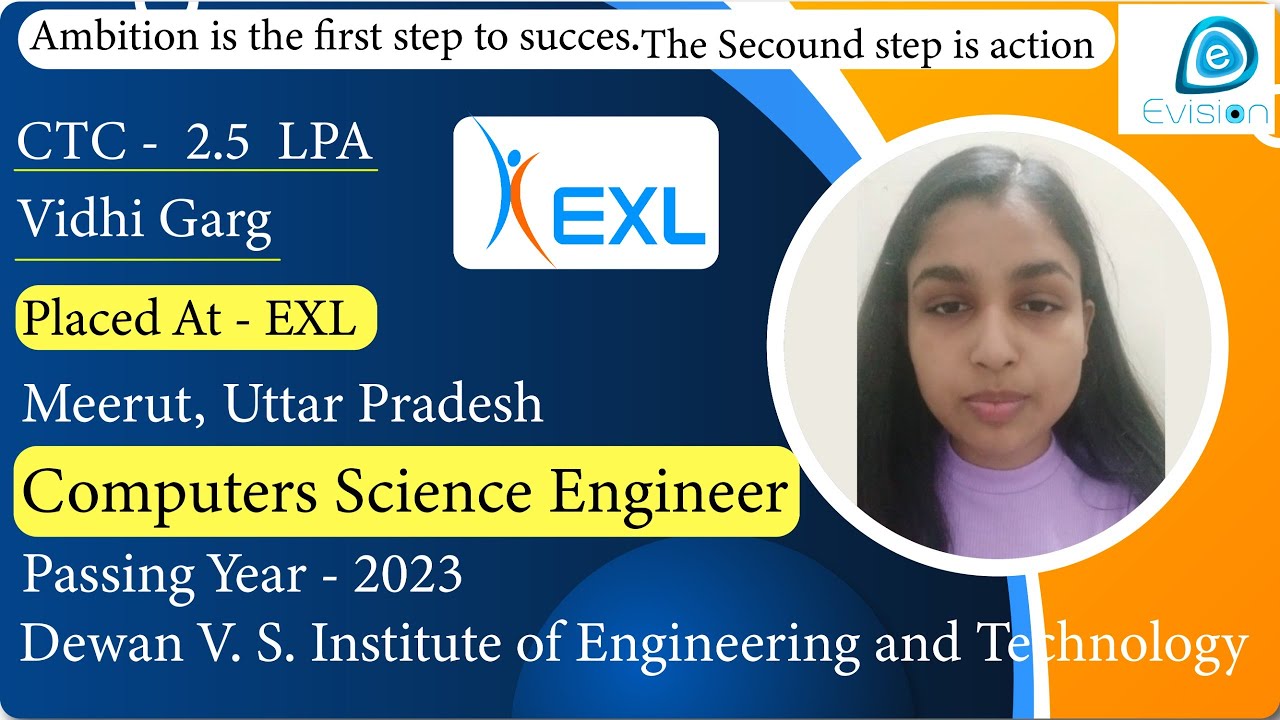 Congrats, Vidhi | Selected in EXL | 2.5 LPA | Computers Science, PoY ...