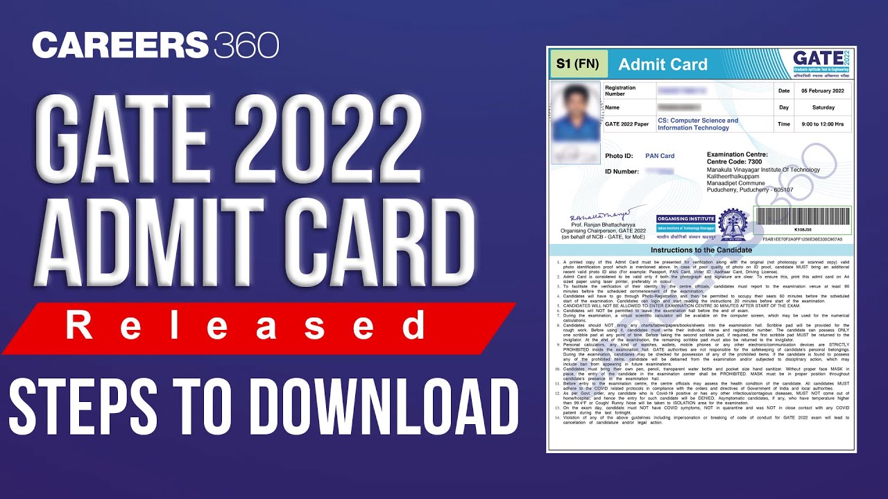 GATE 2022 Admit Card Released, Steps to Download, Credentials Required ...