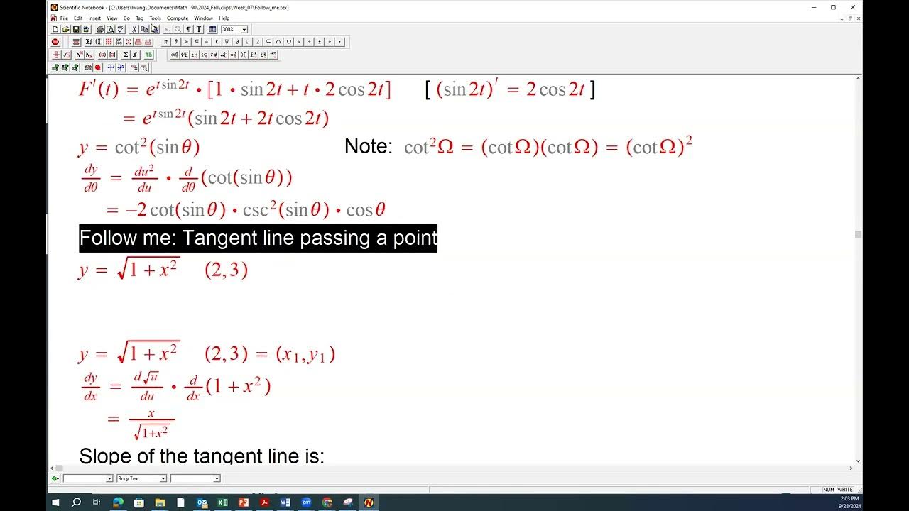 Tangent Line: Derivative by Chain Rule - YouTube