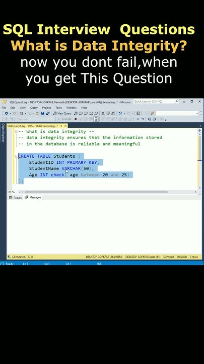 sql interview questions what is data integrity explain #sqlinterviewquestionsandanswers - YouTube