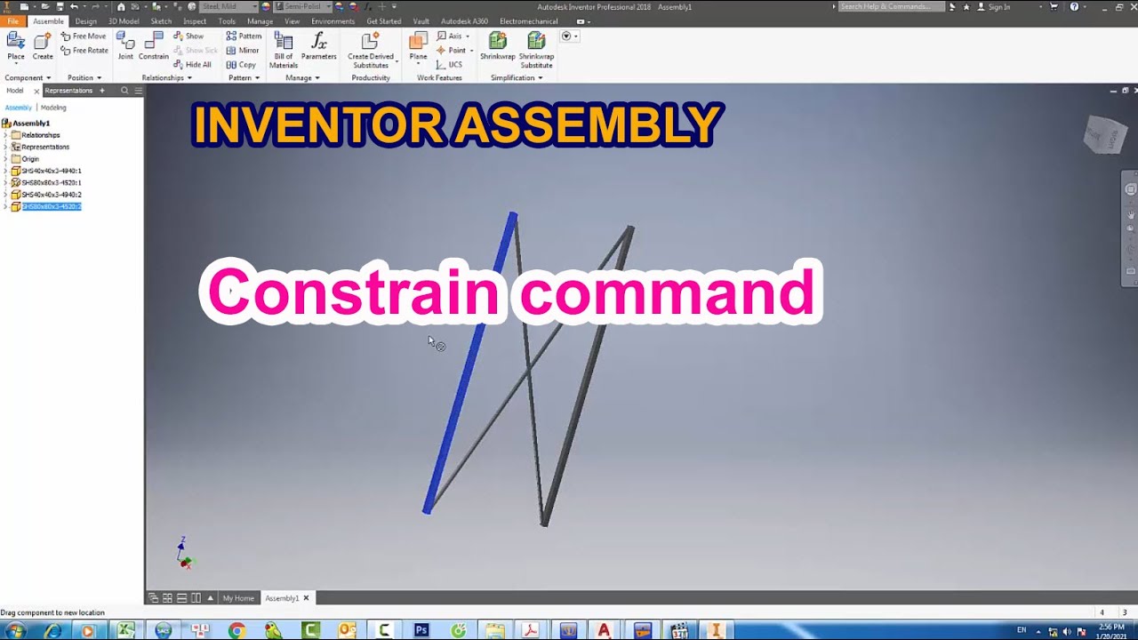 CONTRAINS Command in INVENTOR ASSEMBLY 3D - Inventor Tutorial - YouTube