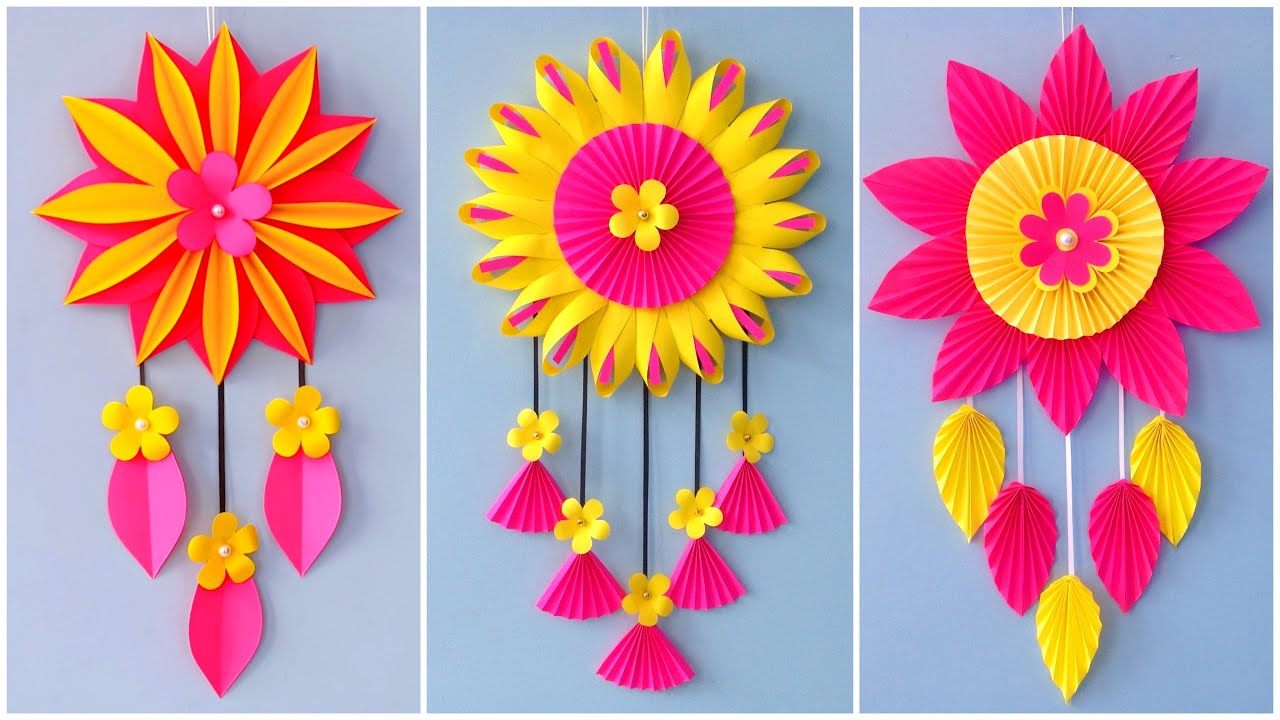 3 Unique Flower Wall Hanging / Quick Paper Craft For Home Decoration ...