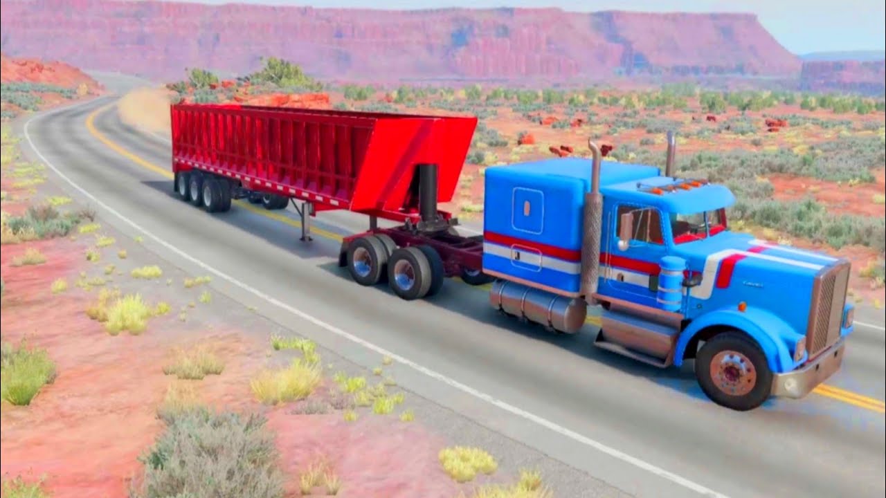 Mack truck vs Dinoco vs Impossible Log Wave Bridge Truck Car Rescue ...