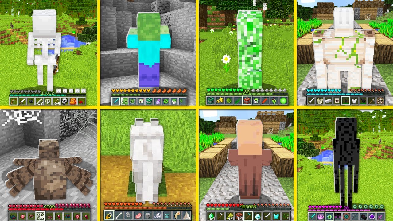 MINECRAFT HOW TO PLAY MOBS COMPLETE MINECRAFT - SPIDER GOLEM ZOMBIE ...