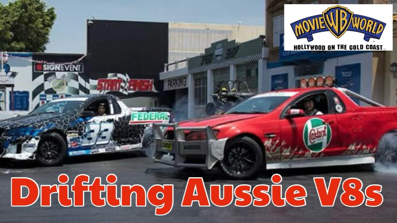 Drifting Aussie V8's Movie World Gold Coast Australia - YouTube