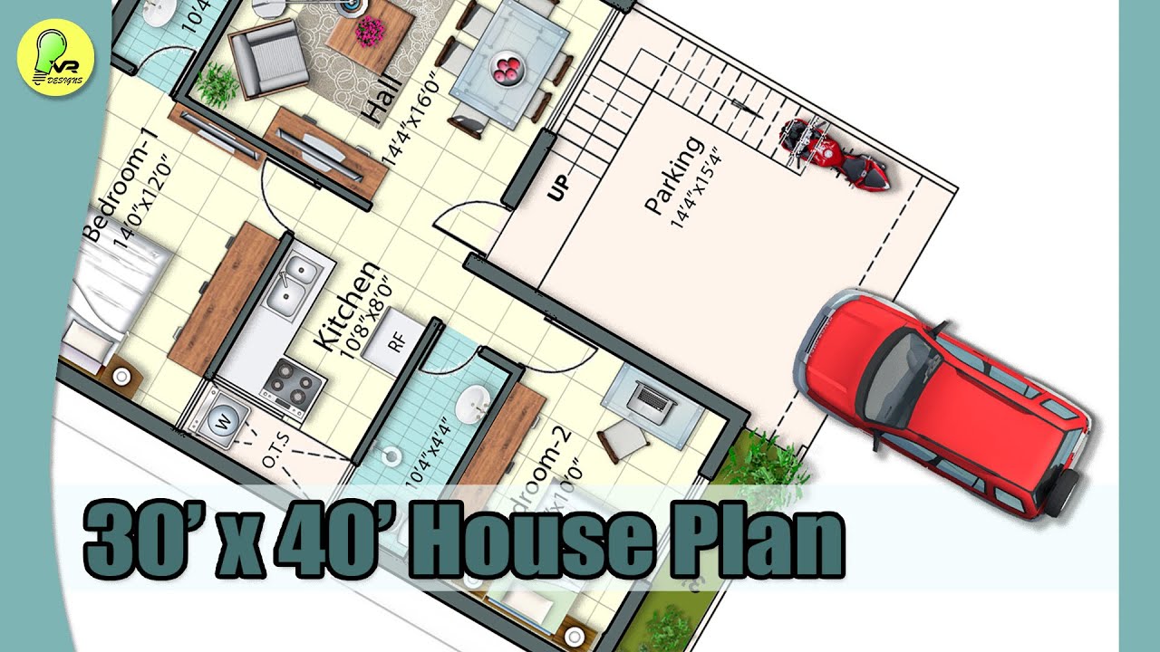 30×40 house plan with car parking, 30 by 40 home plan, 30*40 house ...
