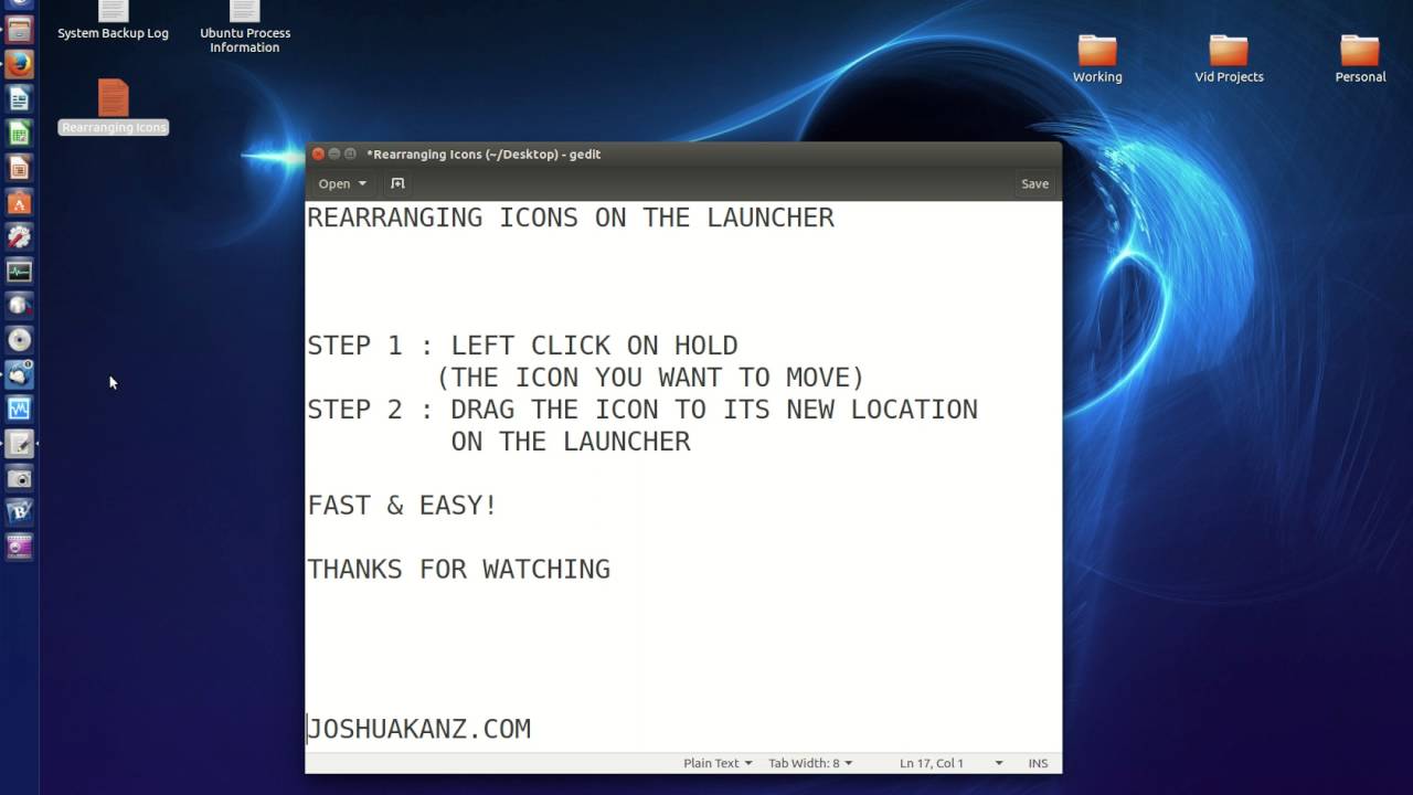 Rearranging Icons on the Launcher ("taskbar") Ubuntu 16.04 - YouTube