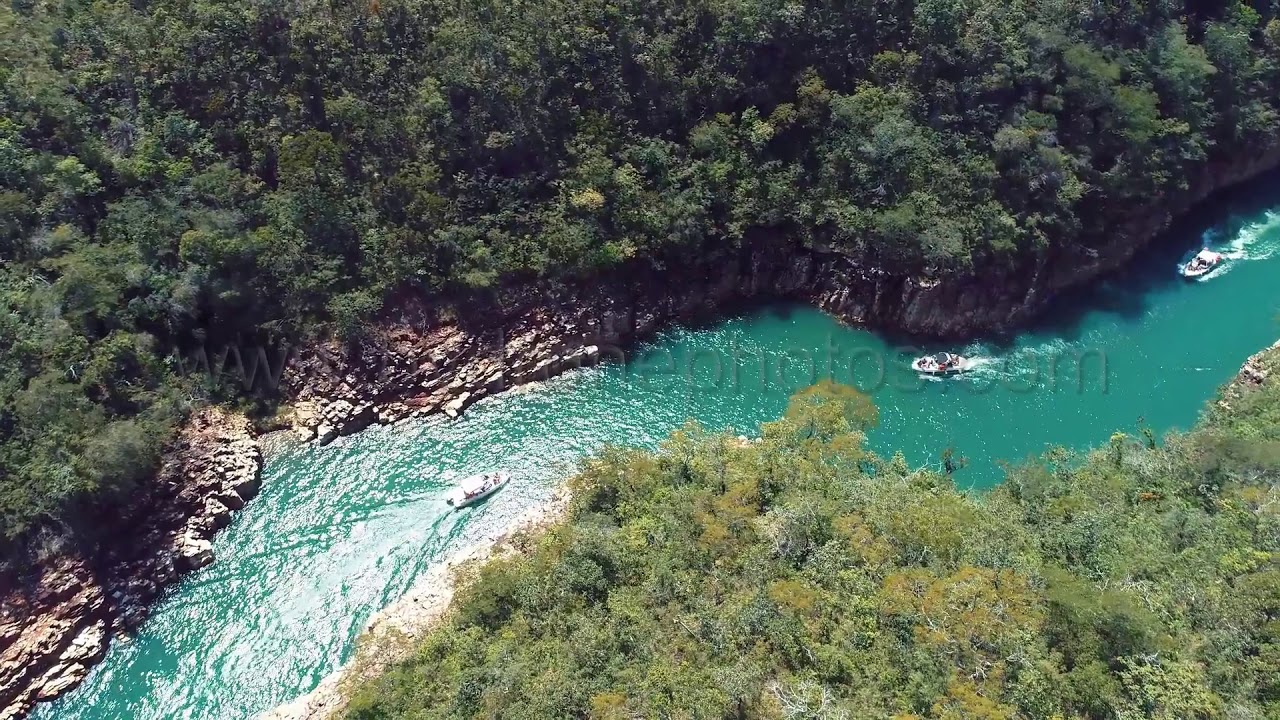 Aerial view of famous Canyons of Capitolio's lagoon. Capitolio, Minas ...