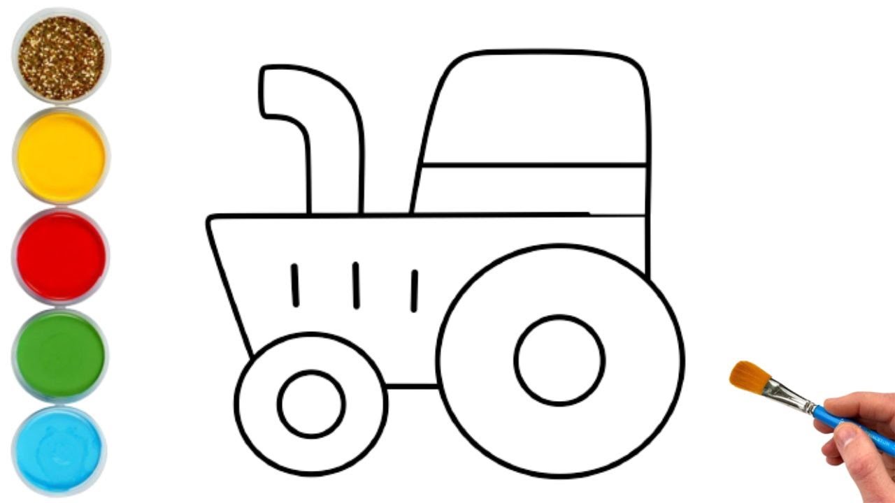 Mini Tractor Drawing, Coloring For Kids and Toddlers | How To Draw ...