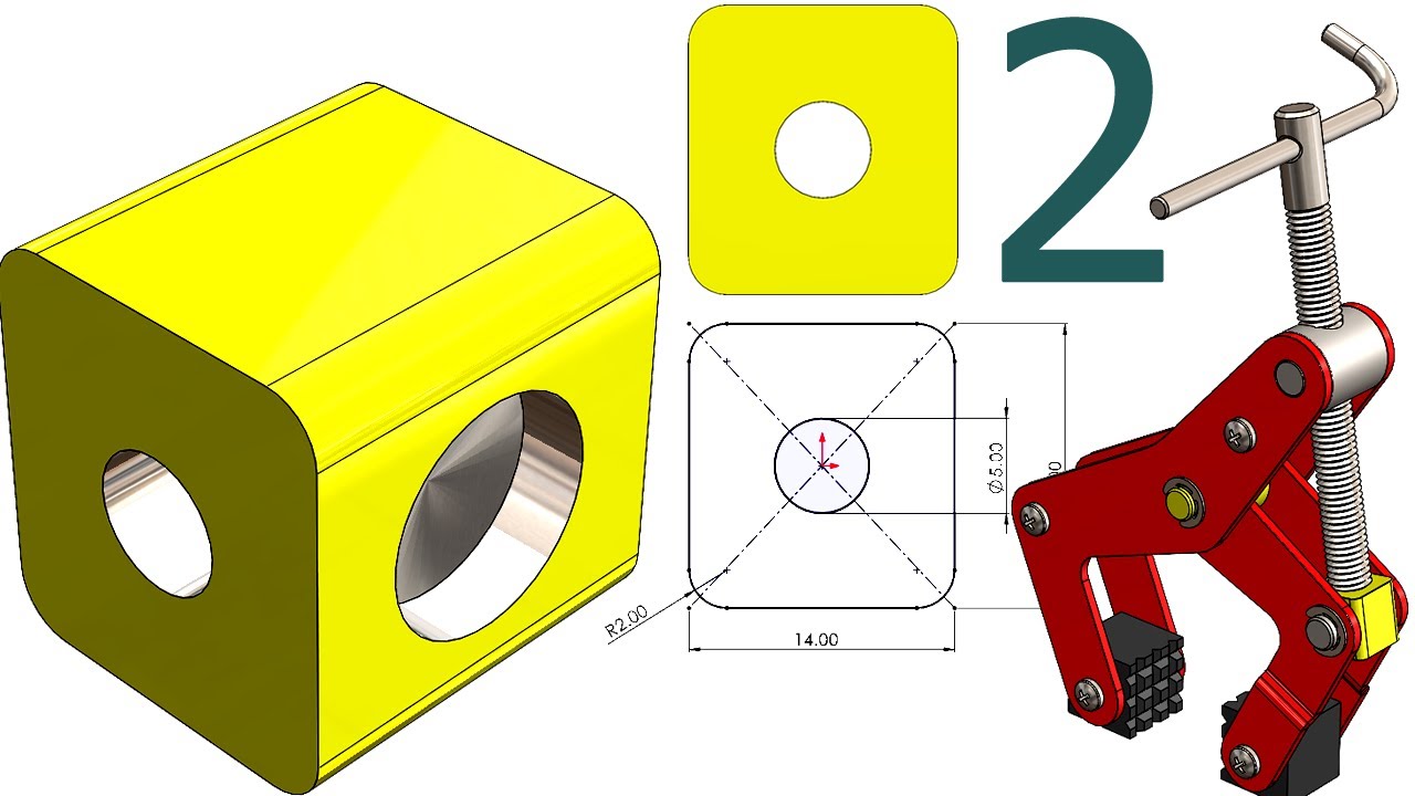 2-Project 49| Manual Clamp | SolidWorks Tutorial: screw rod T-pivot ...
