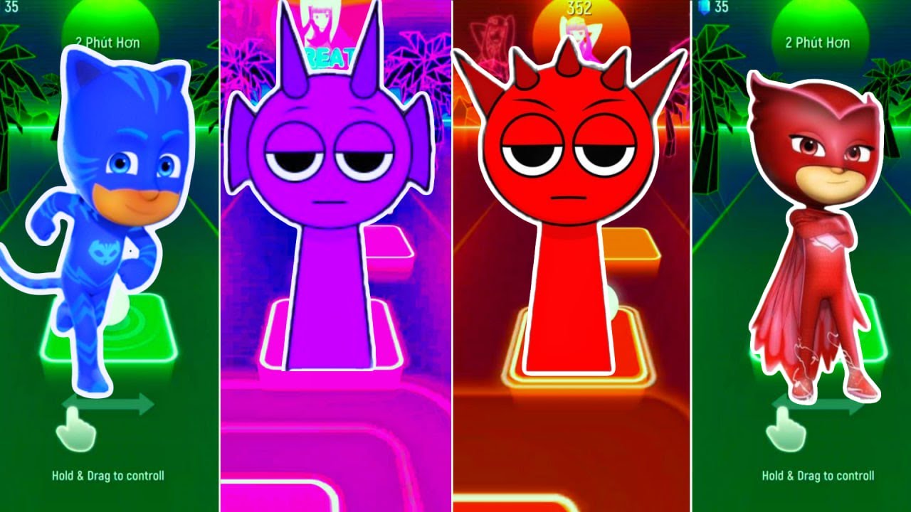 Pj masks 🆚 catboy 🆚Owlette Incredibox Sprunki 🎶Tiles hop EDM Rush - YouTube