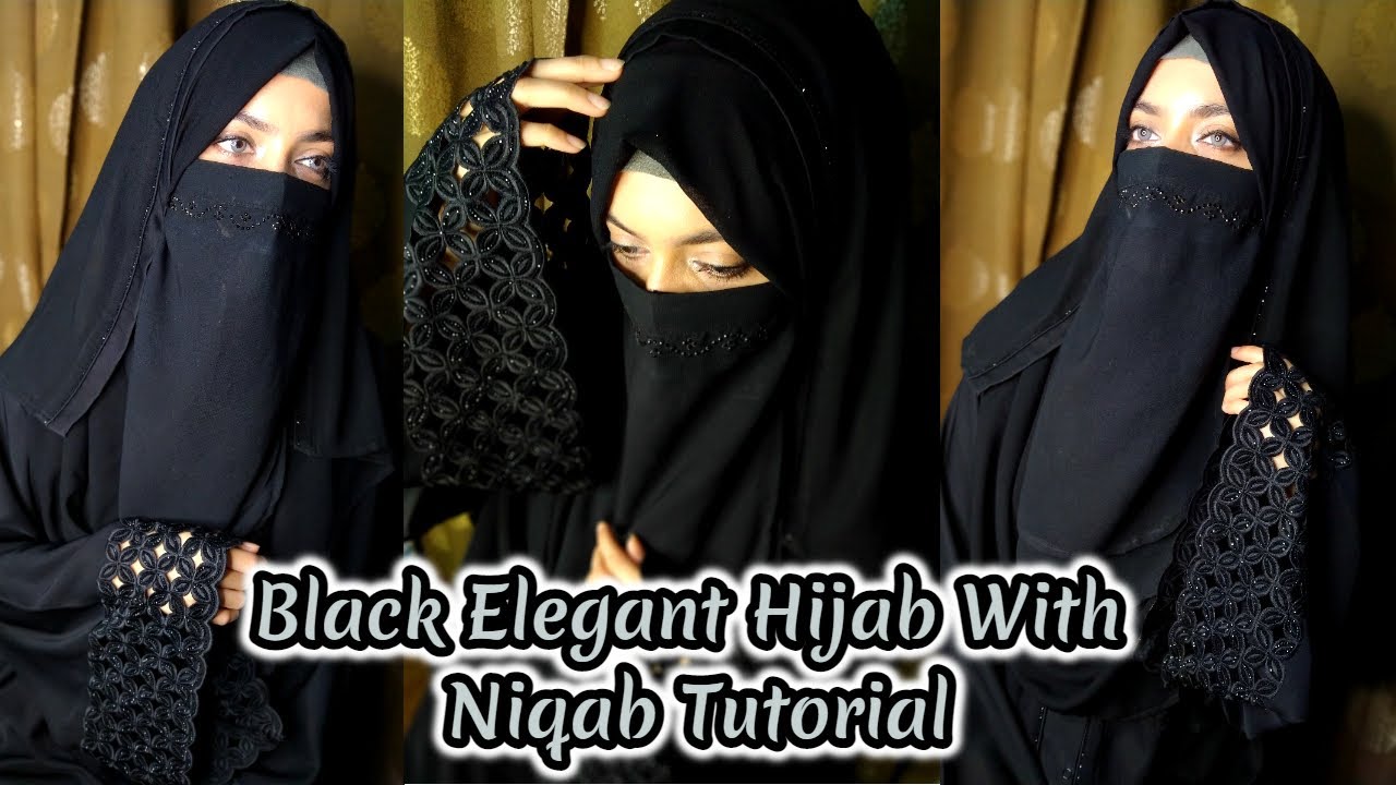 Black Elegant Hijab With Niqab Tutorial || Summer Hijab Tutorial ...