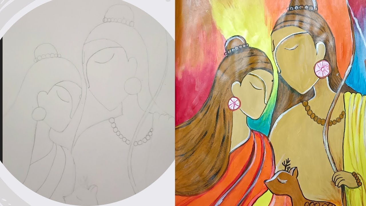 Shree Ram Sita Drawing Easy Step by step// Lord Ram Sita Painting ...