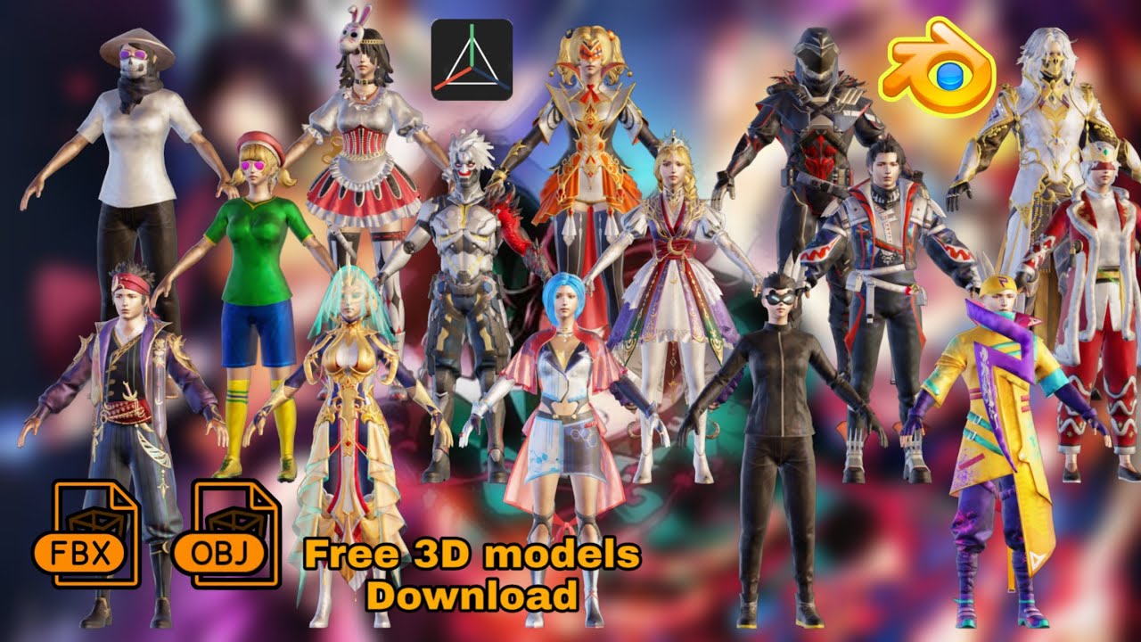 Characters 3d model pack pubg mobile prisma3d Blender bon fbx obj free ...