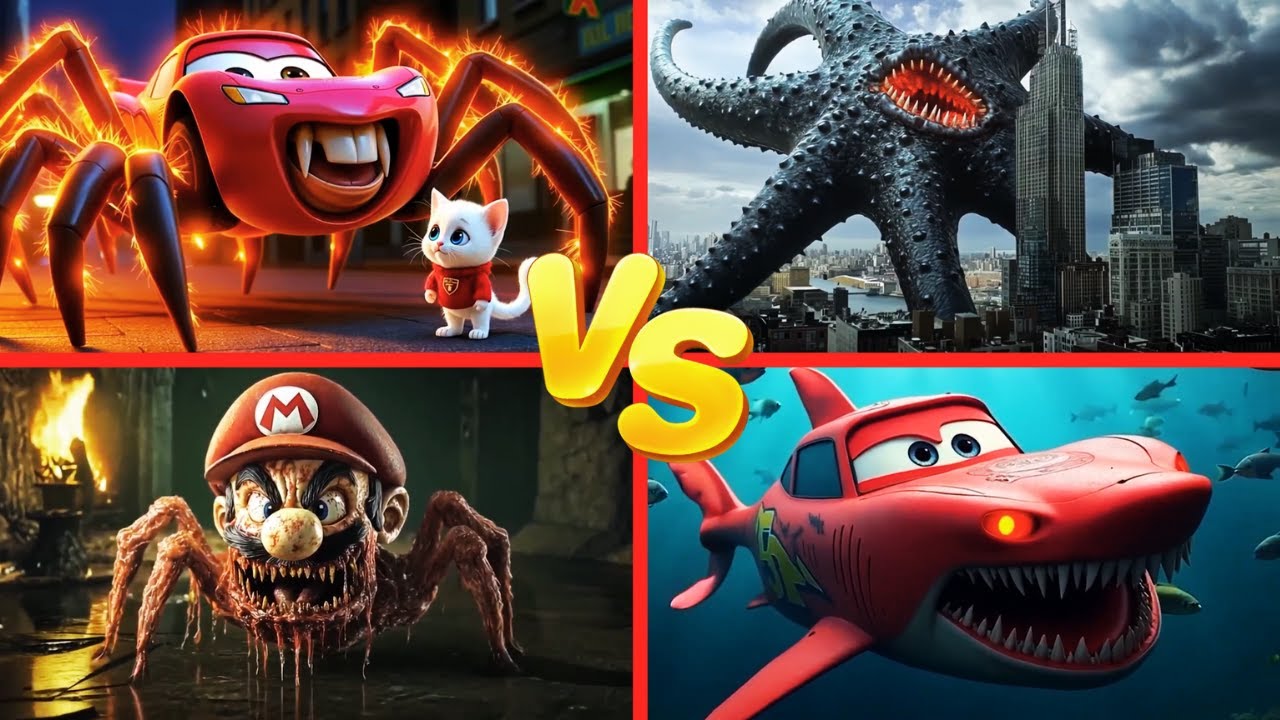 McQueen 🆚 HUNGRY STAR 🆚 SUPER MARIO.EXE 🆚 McQueen Shark 🎶 Tiles Hop ...