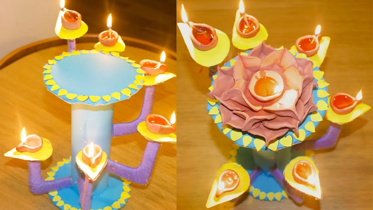 Diwali Diya Stand Making | Easy Diwali Home Decoration Idea | DIY Diya ...